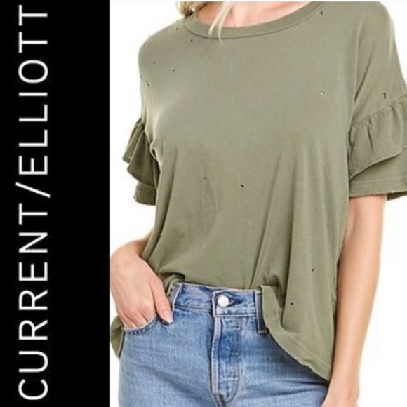 Current/Elliott | Tops | Newcurrent Elliot Destroyedruffle Roadie Tee ...